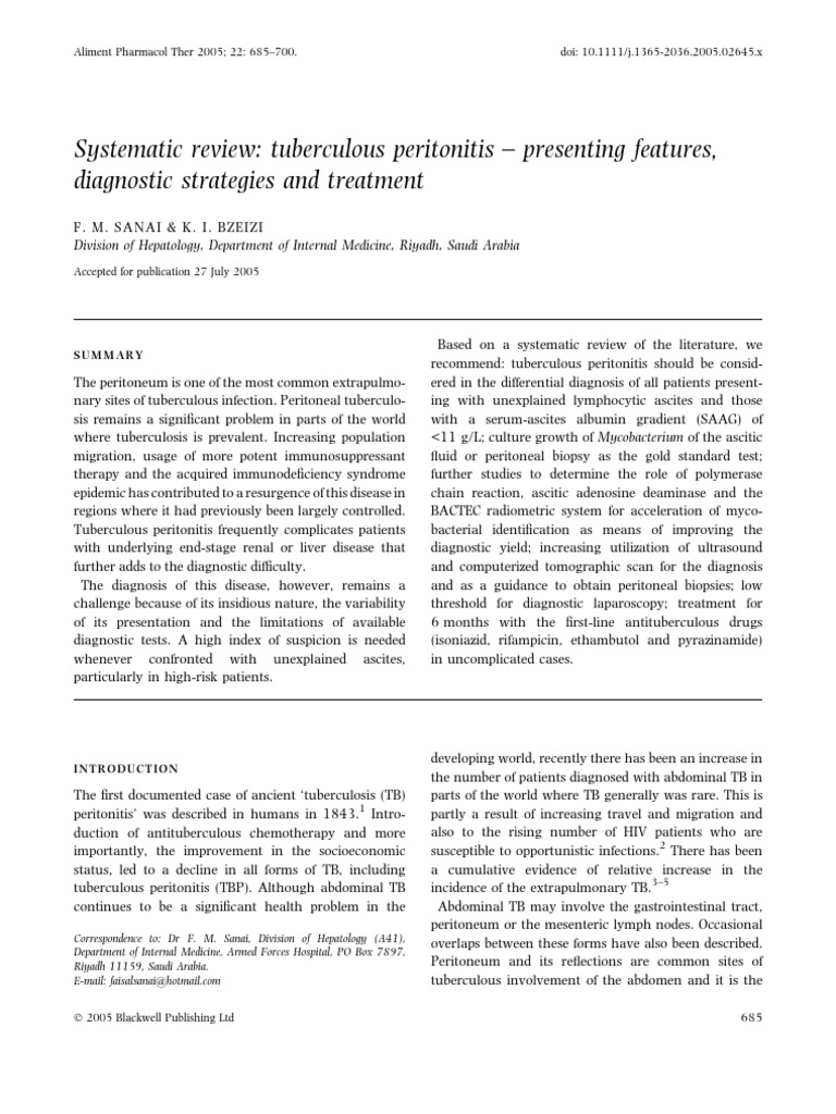 Tuberculous Peritonitis: Diagnosis & Treatment | PDF | Tuberculosis ...