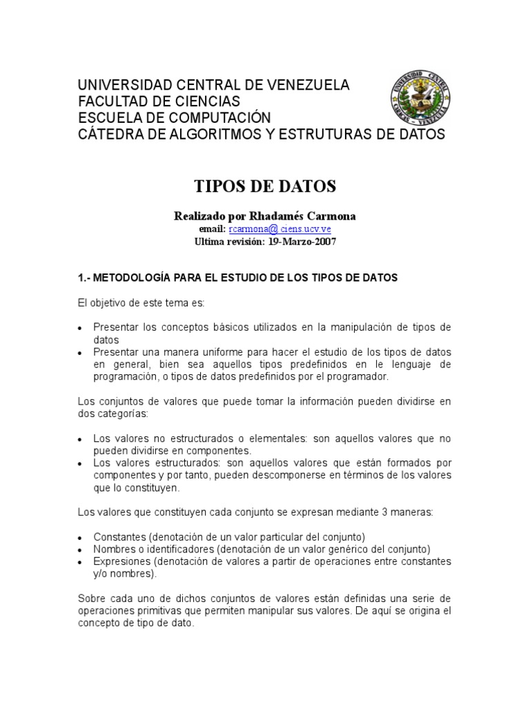 Tema (Tipos de Datos) | PDF | Tipo de datos | Estructura de datos de matriz