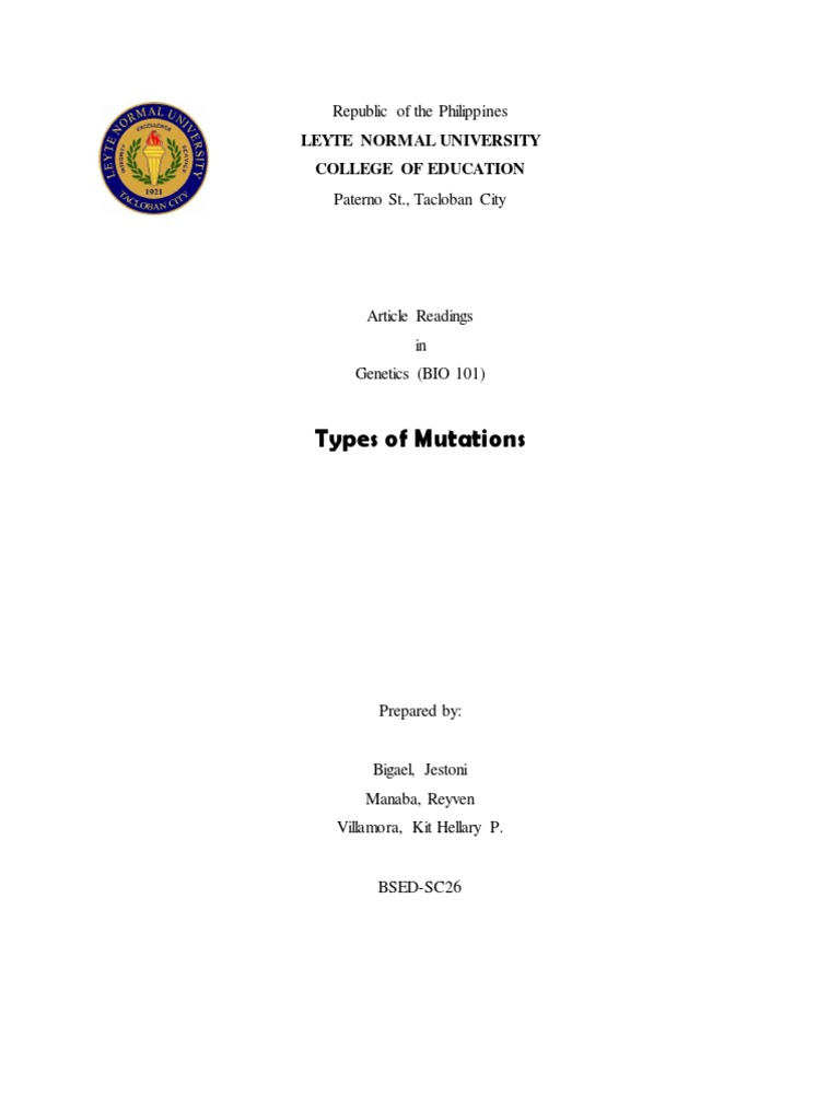 Types of Mutations | PDF | Point Mutation | Mutation