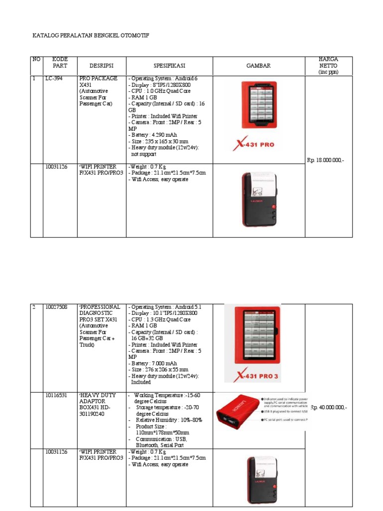 KATALOG PERALATAN BENGKEL OTOMOTIF 2018 (Price LST + PPN) | PDF | Electric Motor | Fuel Injection