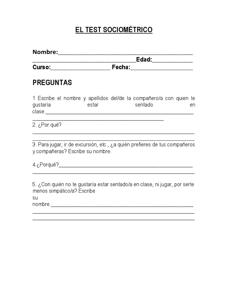 El Test Sociométrico 3 Ejemplos | PDF | Ocio | Deportes