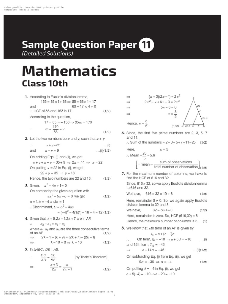 Mathematics: Sample Question Paper | PDF | Equations | Space