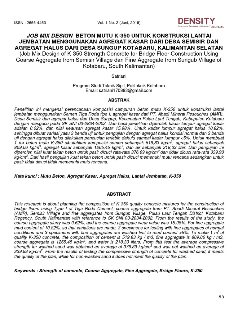 Job Mix Design Beton Mutu K-350 | PDF