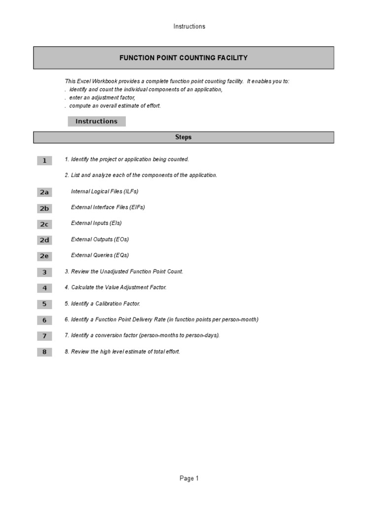 Function Point Counting Facility Instructions Pdf Microsoft Excel Information Technology 
