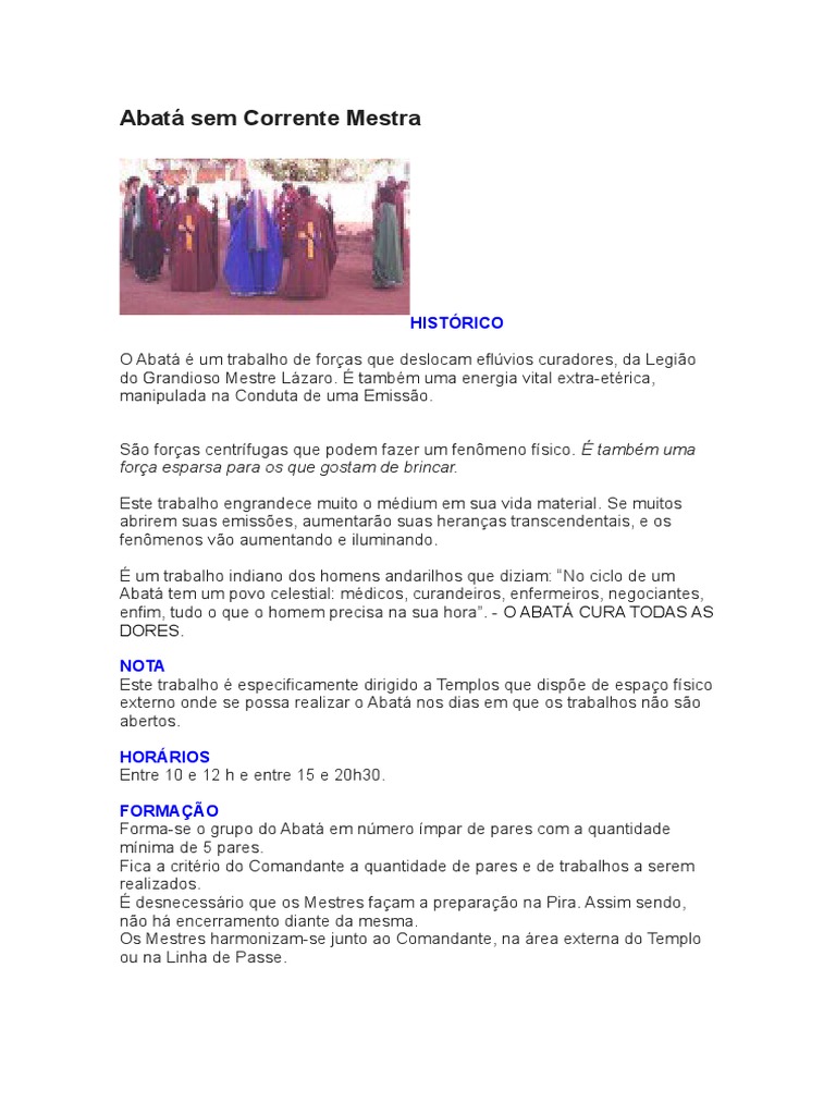 Guia para a realização do trabalho de Abatá sem Corrente Mestra | PDF ...
