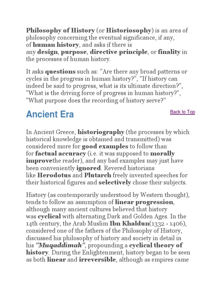 Ancient Era: Philosophy of History (Or Historiosophy) Is An Area of ...
