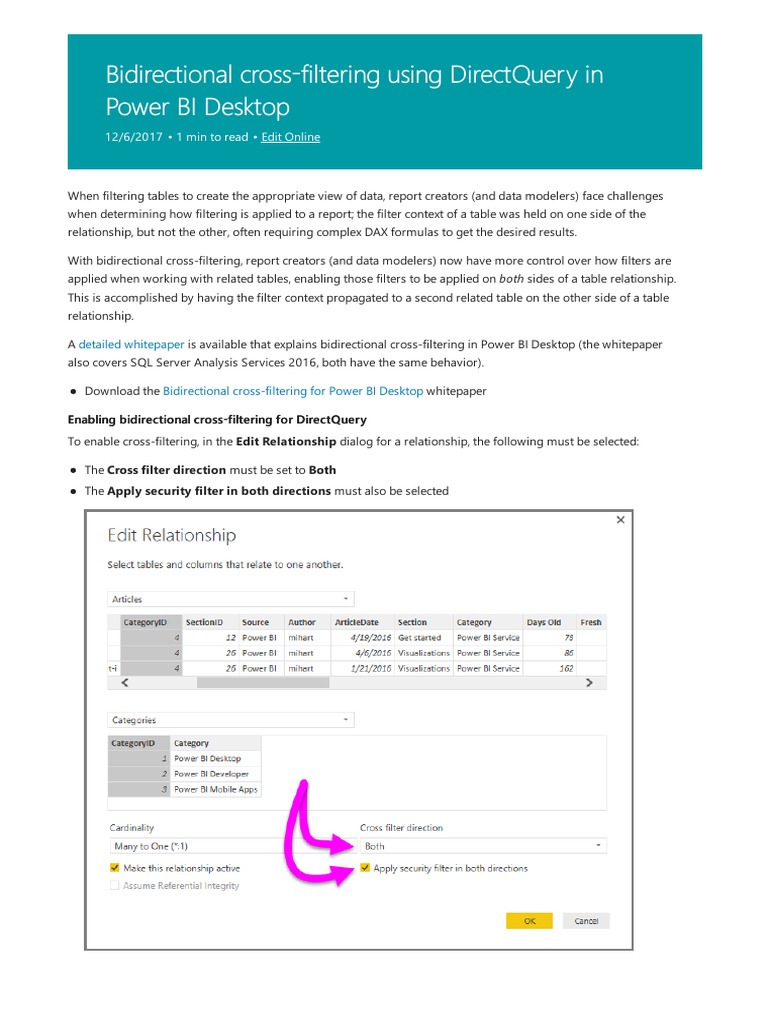 Bidirectional Cross-Filtering Using Directquery in Power Bi Desktop ...