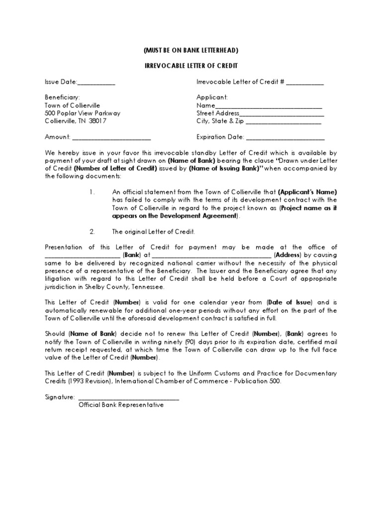 Bank Letter of Credit Example | PDF | Letter Of Credit | Government ...