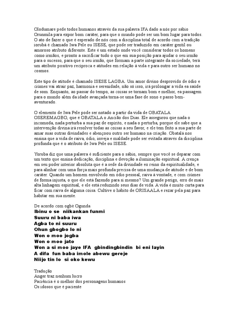 Traduzindo - Ogbe Ogunda - Irete Idi - Olodumare Pede Todos Humanos ...