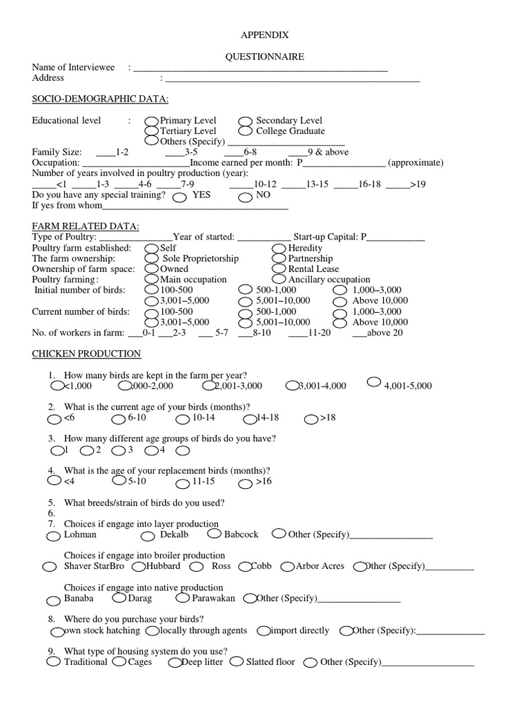 Survey Questionnaire | Download Free PDF | Poultry Farming | Banks