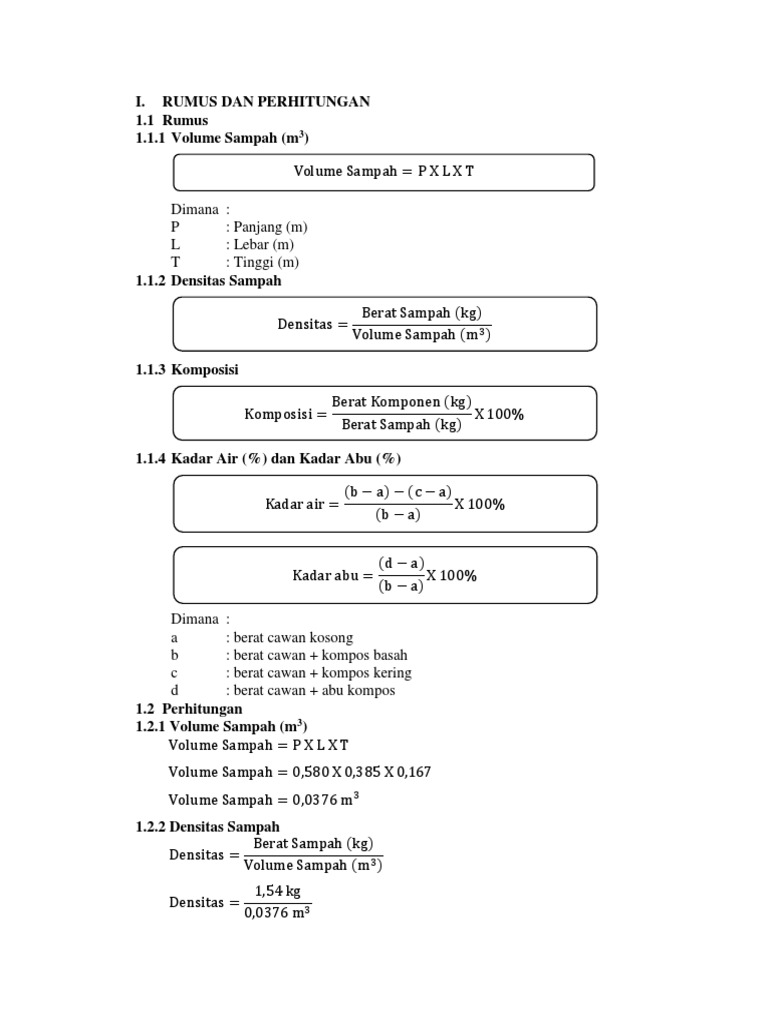 Rumus Dan Perhitungan Densitas Sampah | PDF