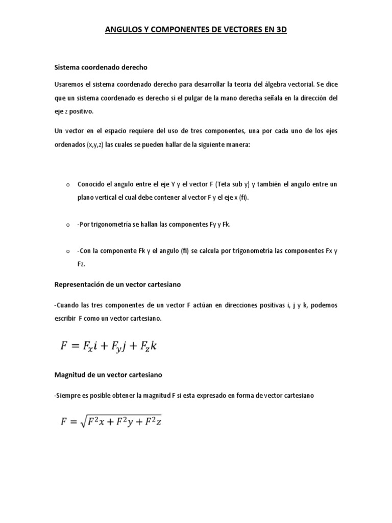 Angulos y Componentes de Vectores en 3d | PDF | Sistema de coordenadas ...