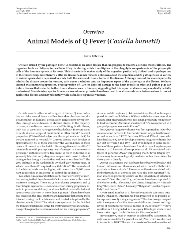 Overview Q Fever | PDF | Model Organism | Infection