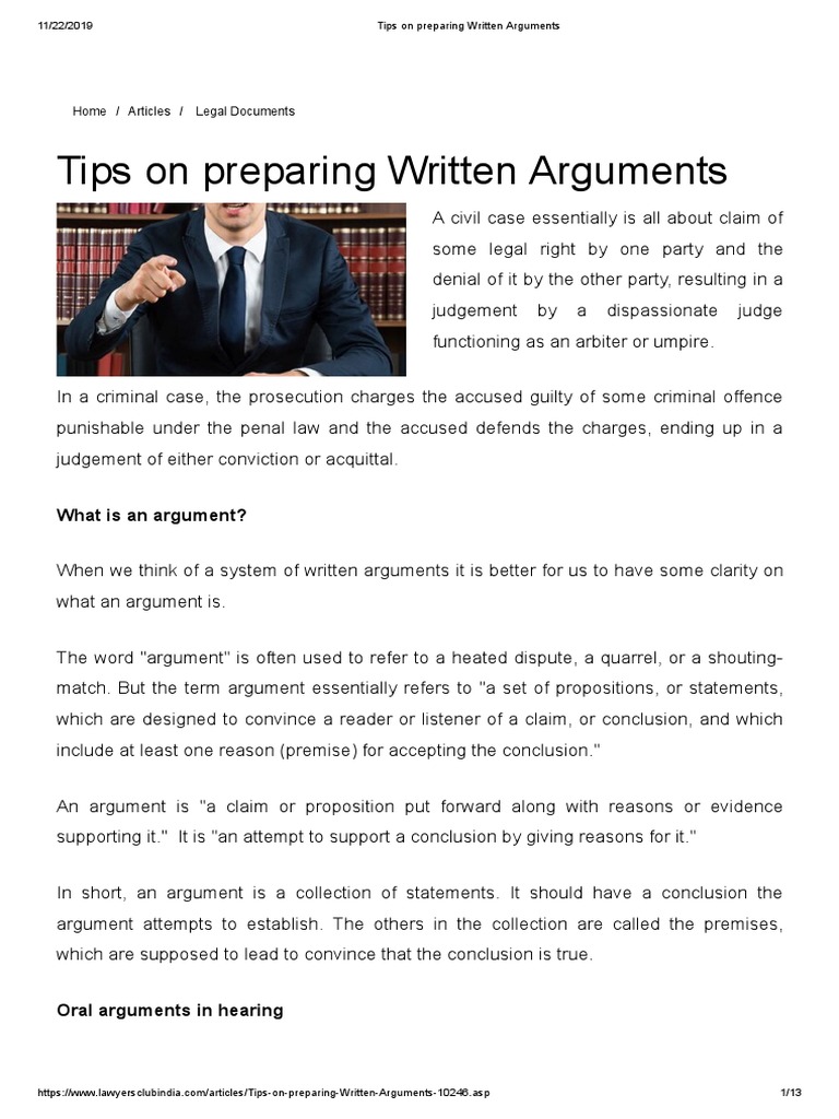 Tips On Preparing Written Arguments | PDF | Judgment (Law) | Evidence