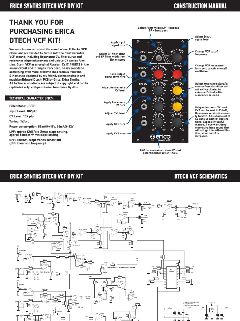 Dtech VCF - Erica Synths (Construction Manual) | PDF