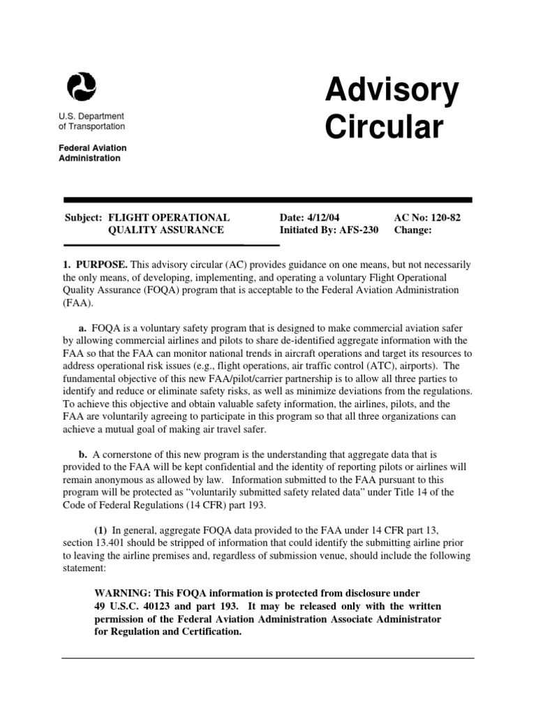 Advisory Circular: U.S. Department of Transportation | PDF | Data ...