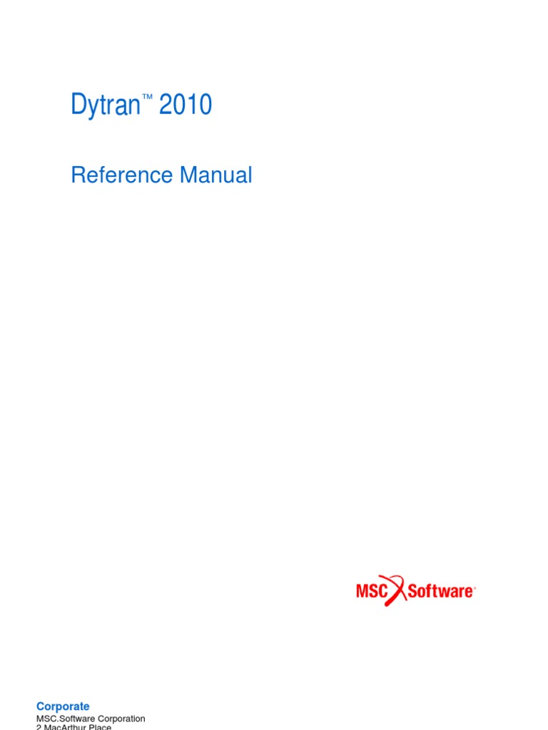 Dytran 2010 Reference Guide | PDF | Fluid Dynamics | Continuum Mechanics