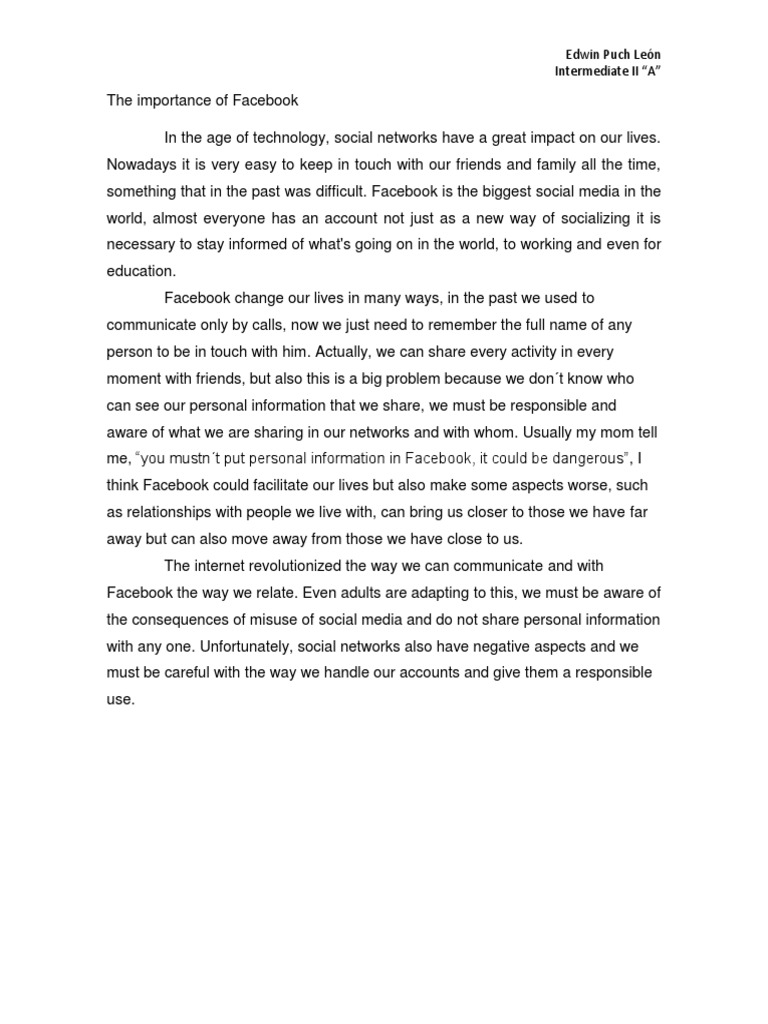 Importance of Facebook in Modern Life | PDF