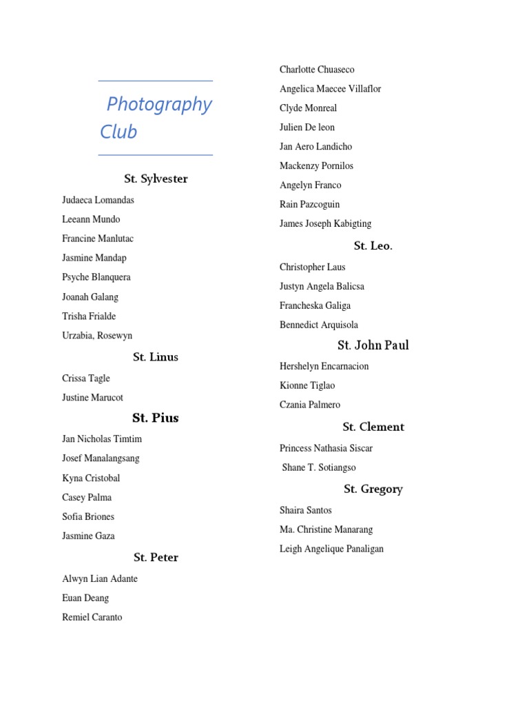 Photography Club List | PDF