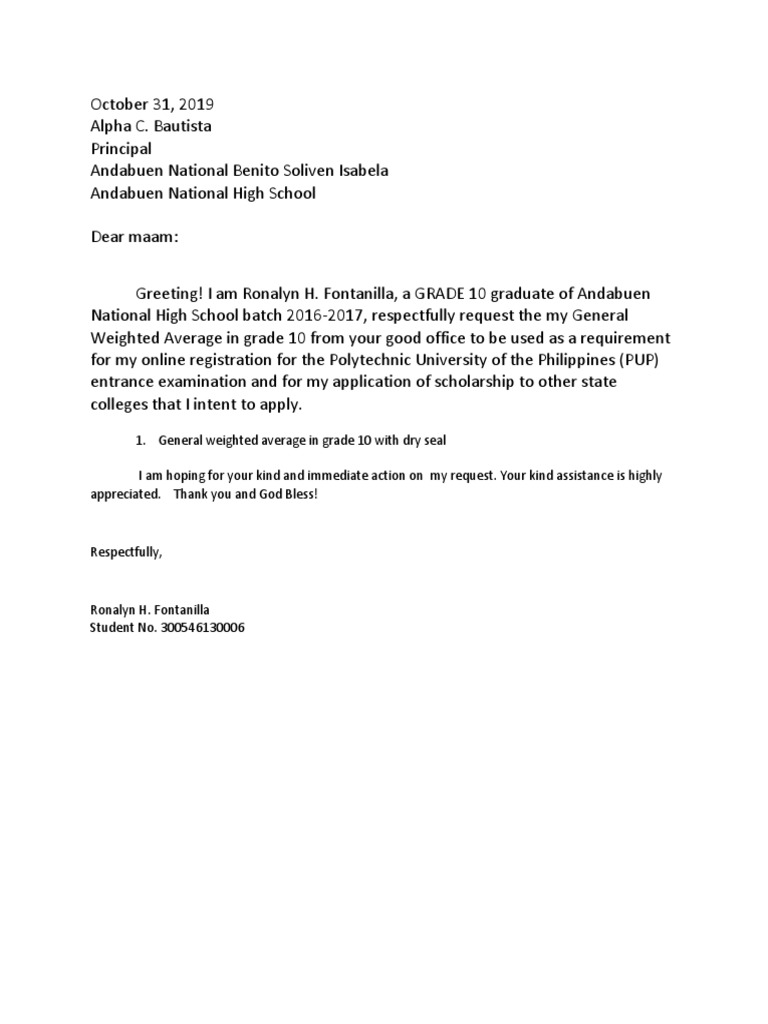 Nalyn Request Letter | PDF