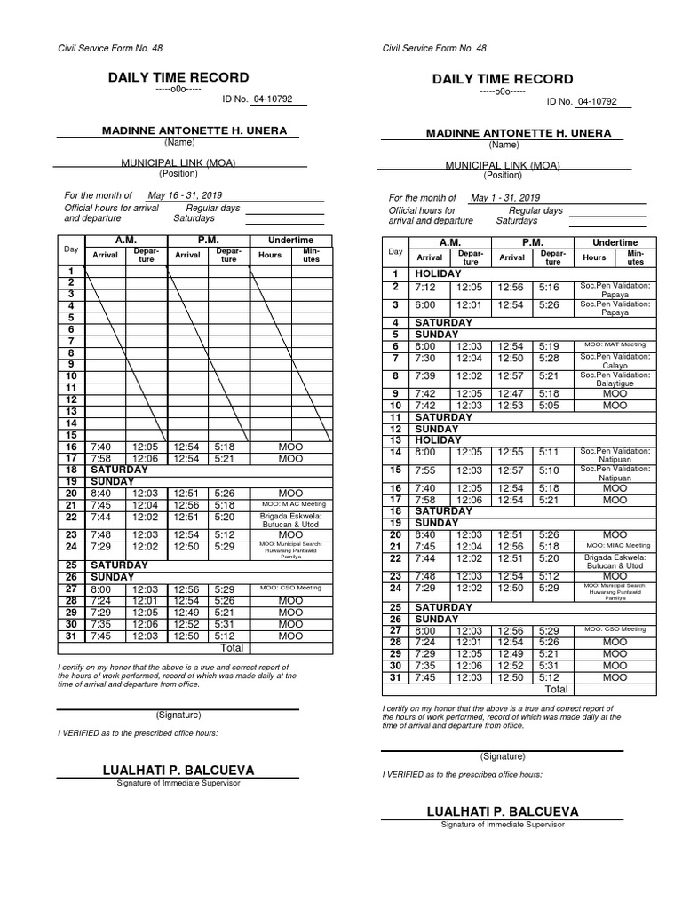 Daily Time Record Daily Time Record: Madinne Antonette H. Unera Madinne ...