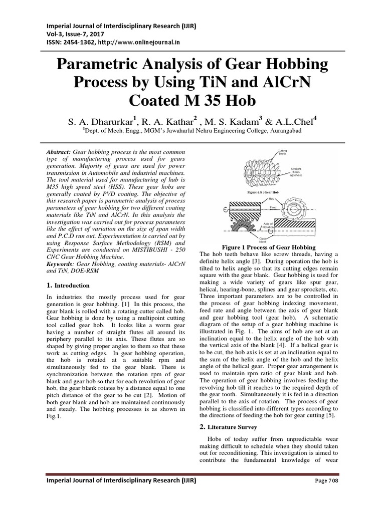 Parametric Analysis of Gear Hobbing Process by Using Tin and Alcrn ...