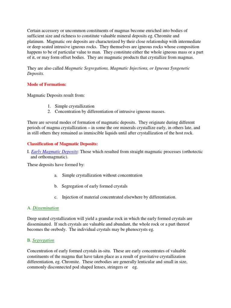 Magmatic Concentration Process of Mineral Deposit Formation | PDF ...