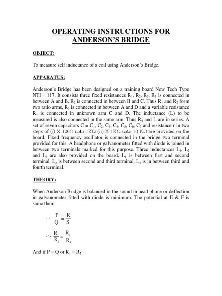 Anderson Bridge Experiment | PDF | Inductance | Electronic Oscillator