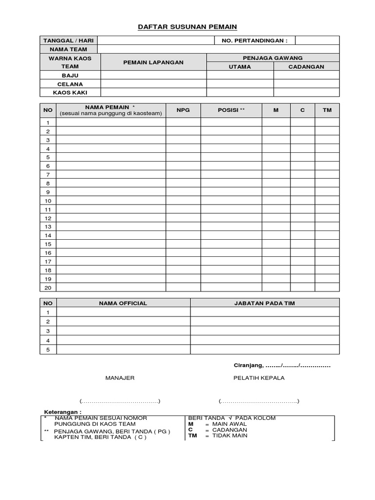 Daftar Susunan Pemain | PDF