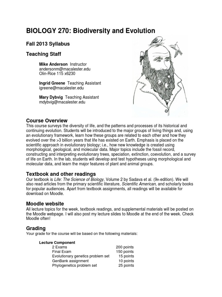 BIOLOGY 270: Biodiversity and Evolution: Fall 2013 Syllabus Teaching ...