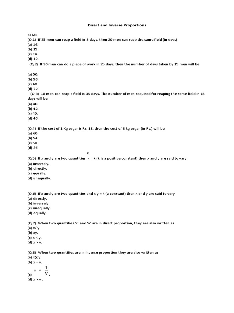 CBSE Class 8 Mathematics Worksheet - Direct and Inverse Variations PDF ... CBSE Class 8 Mathematics Worksheet - Direct and Inverse Variations PDF ...