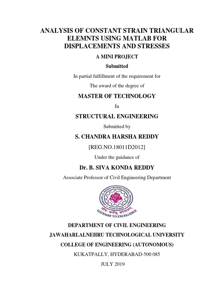 Analysis of Constant Strain Triangular Elemnts Using Matlab For Displacements and Stresses | PDF ...