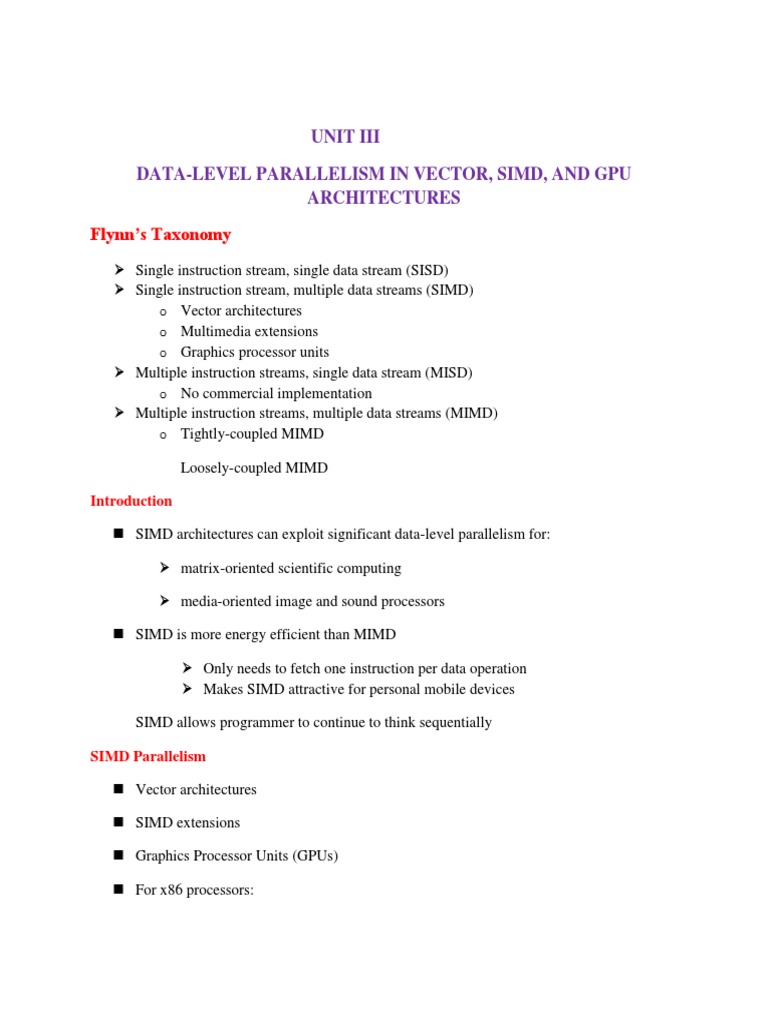 Unit Iii Data-Level Parallelism in Vector, Simd, and Gpu Architectures | PDF | Parallel ...
