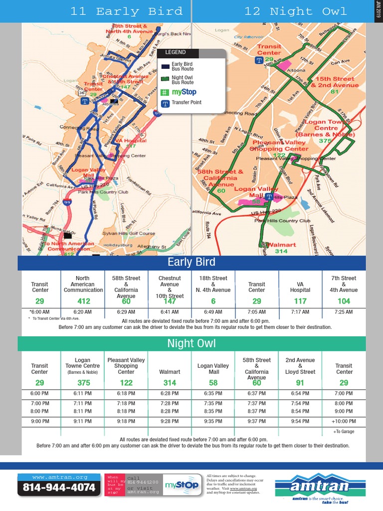 Amtran (Altoona) AM/Night Owl Schedule | PDF | Public Transport | Bus ...