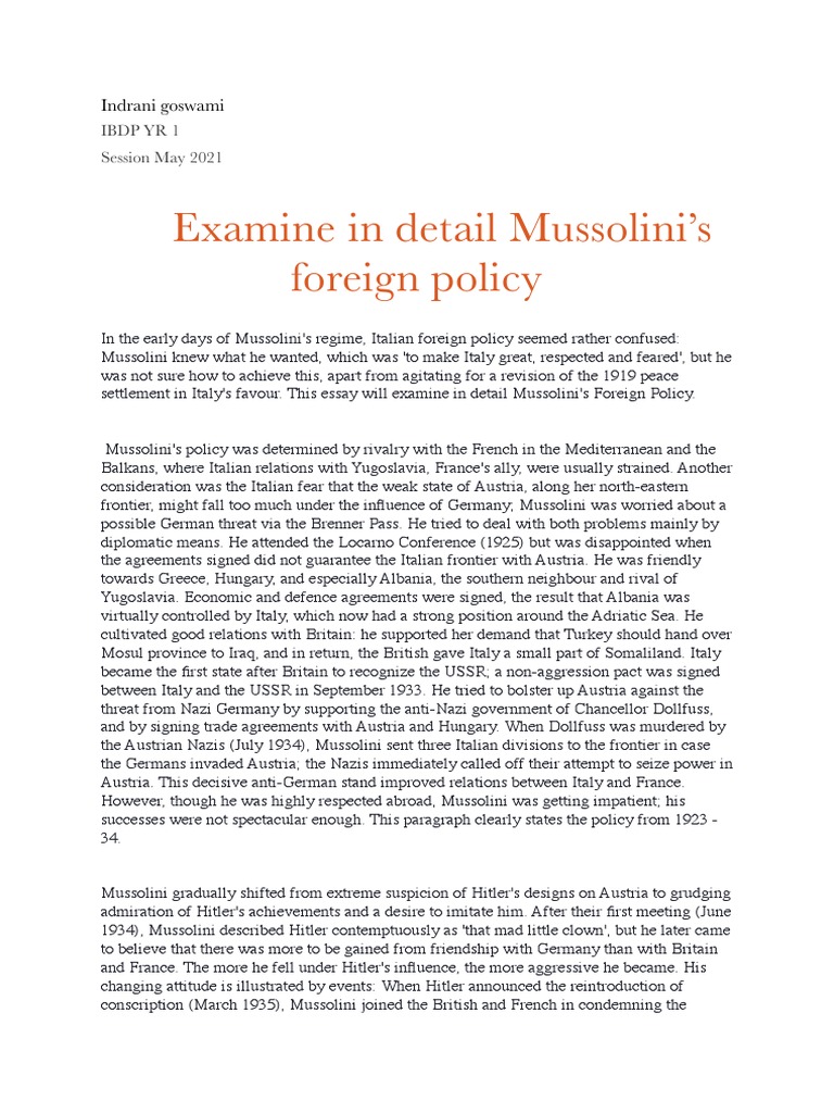 Mussolini's Foreign Policy | PDF | Benito Mussolini | Nazi Germany