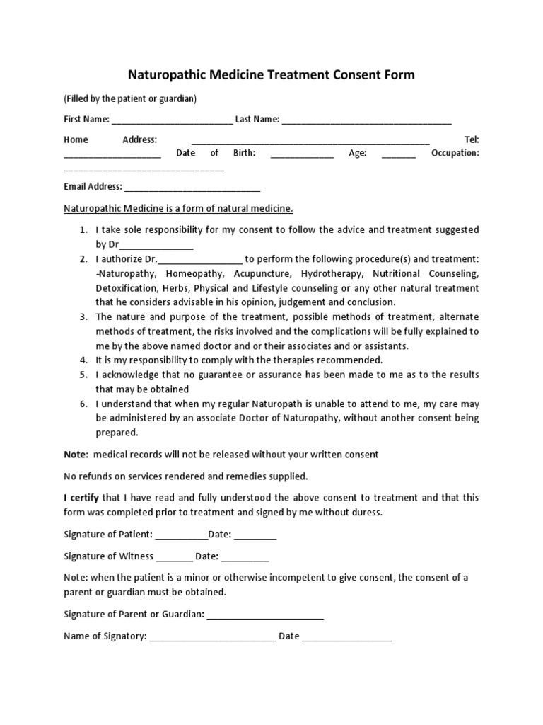 Naturopathic Medicine Treatment Consent Form | PDF
