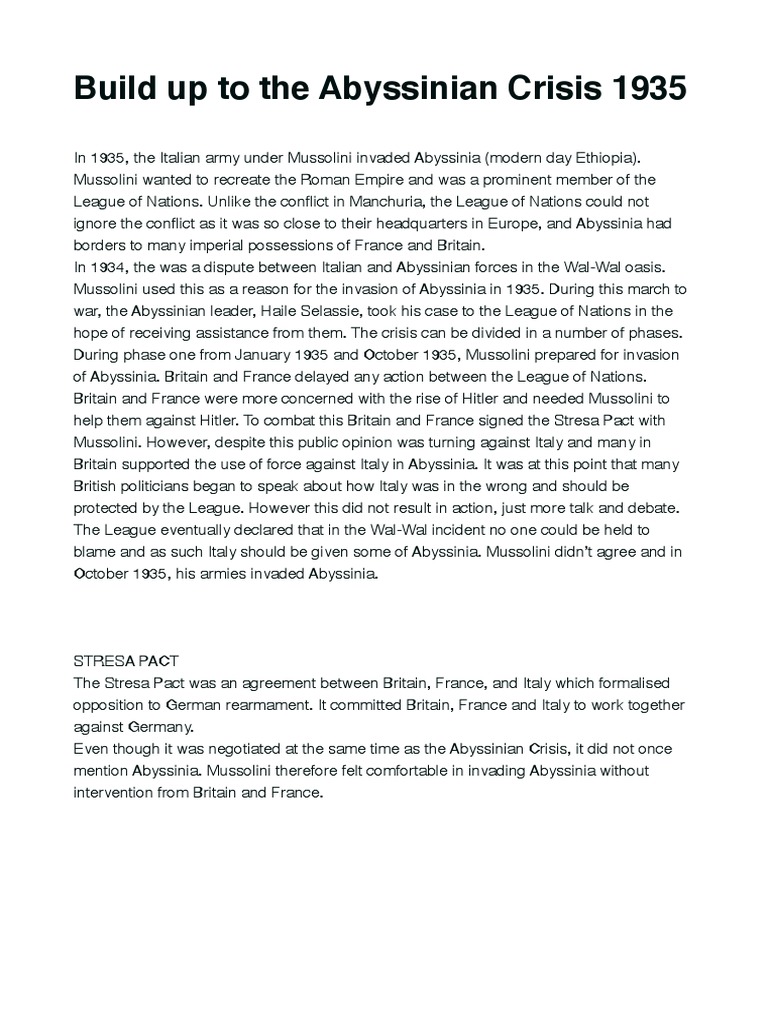 Build Up To The Abyssinian Crisis 1935 | PDF | League Of Nations ...