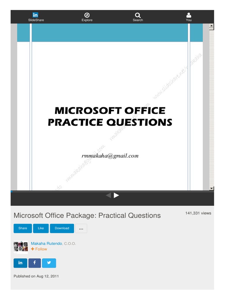 Microsoft Office Practice Questions | PDF | Spreadsheet | Microsoft ...