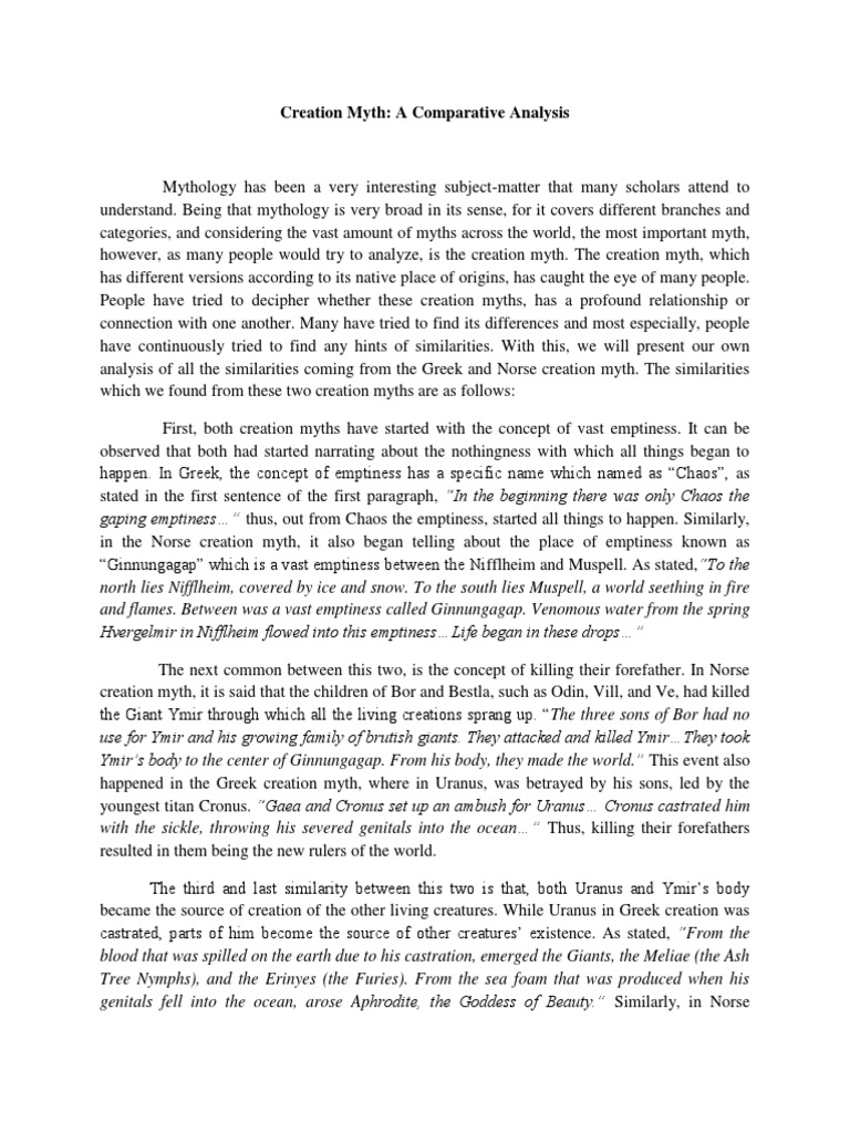 Creation Myth: A Comparative Analysis | PDF | Ancient Greek Religion ...