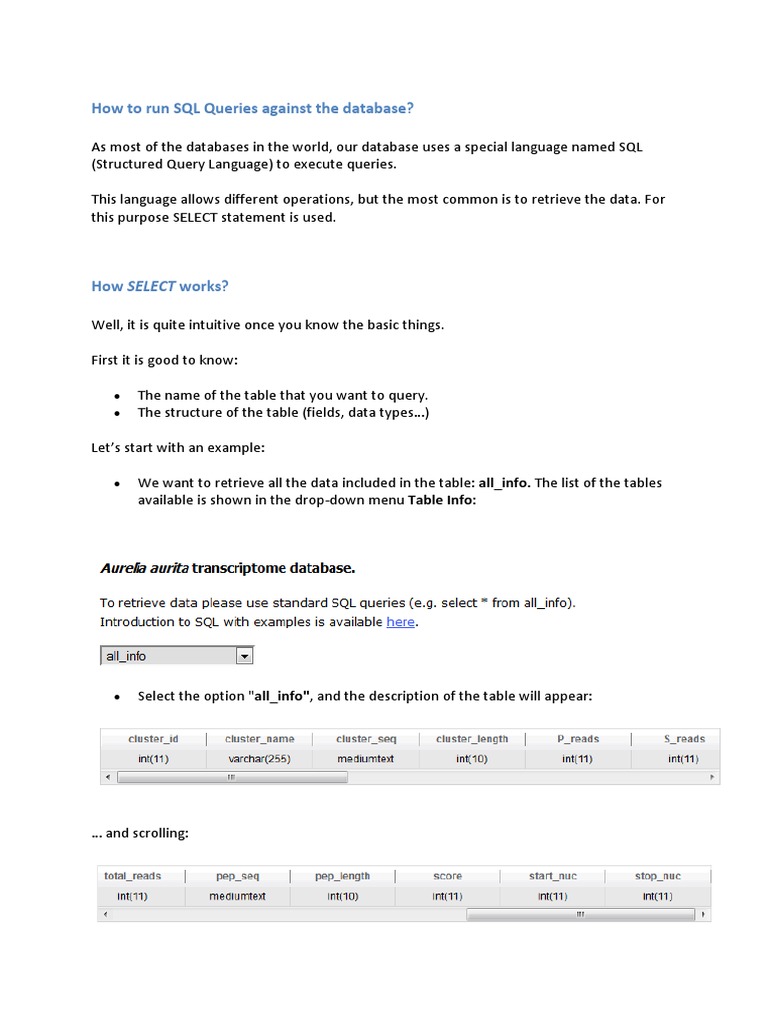 How To Run SQL Queries Against The Database? | PDF | Open Reading Frame ... How To Run SQL Queries Against The Database? | PDF | Open Reading Frame ...