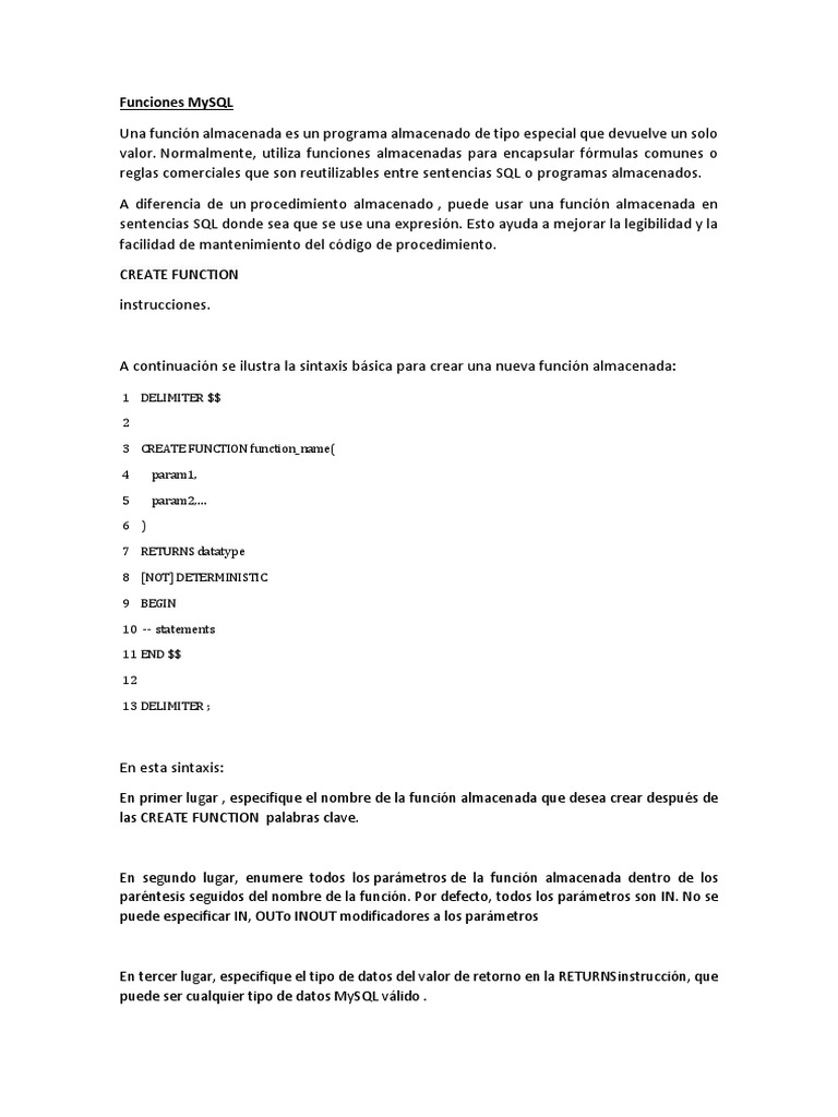 Funciones Mysql | PDF | SQL | Bases de datos