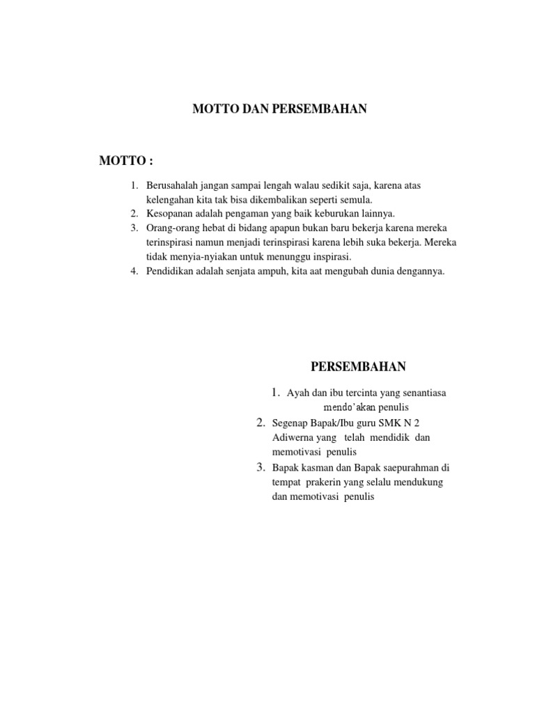Motto dan Persembahan Laporan PKL | PDF