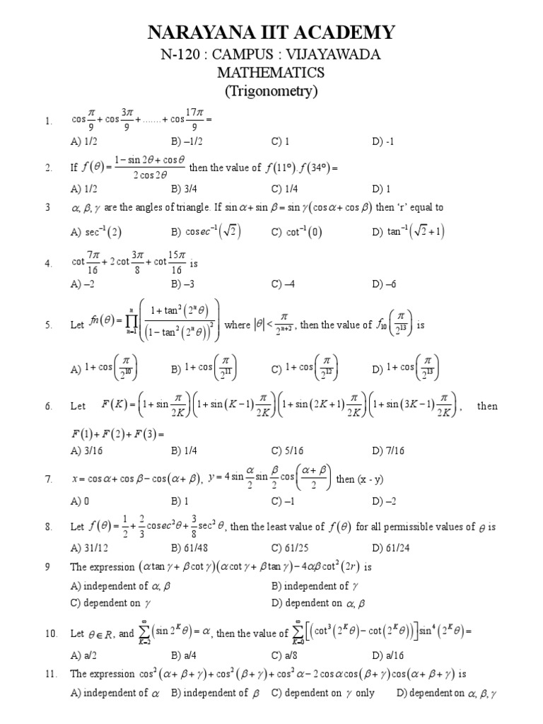 Trigonometric Identities and Problems on Trigonometric Functions | PDF ...