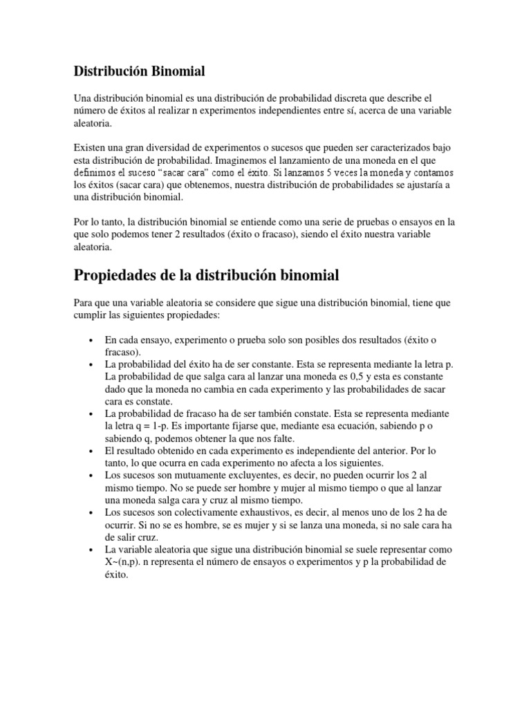 Distribucion Binomial | PDF | Distribución de probabilidad | Distribución de veneno