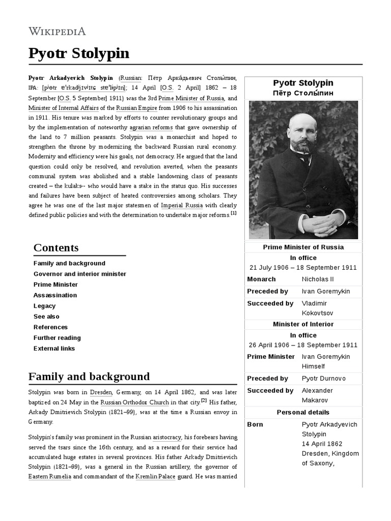 Pyotr Stolypin | PDF | Russian Empire | Russia