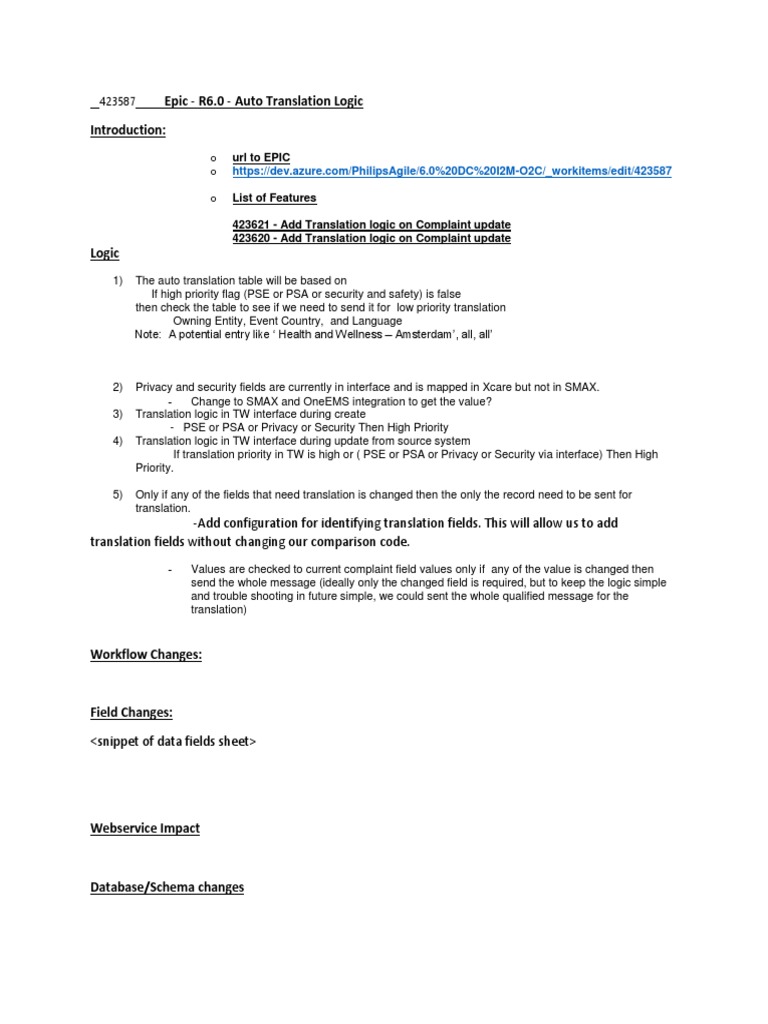 Epic - R6.0 - Auto Translation Logic | PDF