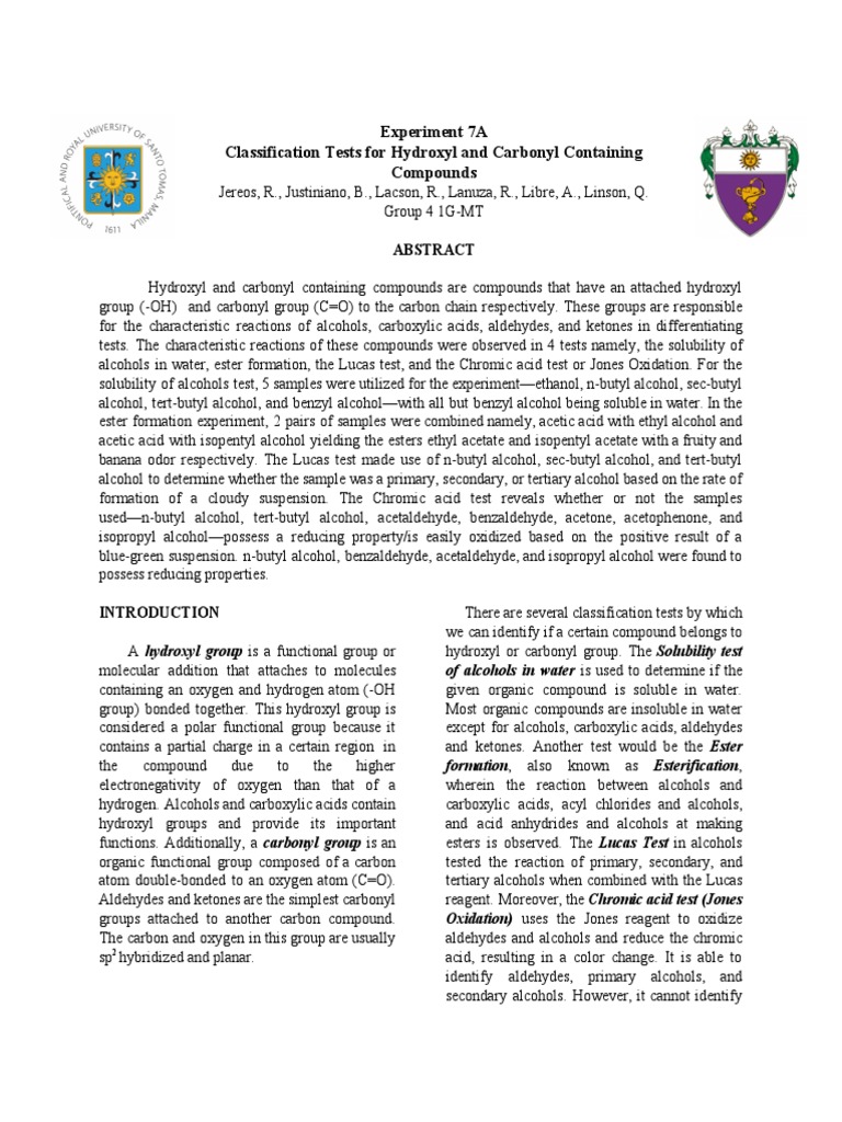 Experiment 7A Formal Report | PDF | Aldehyde | Functional Group