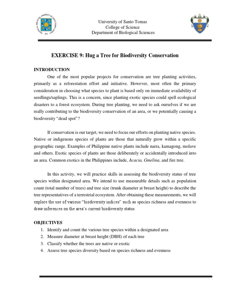 9 Tree Biodiversity Activity Sheet | PDF | Biodiversity | Trees