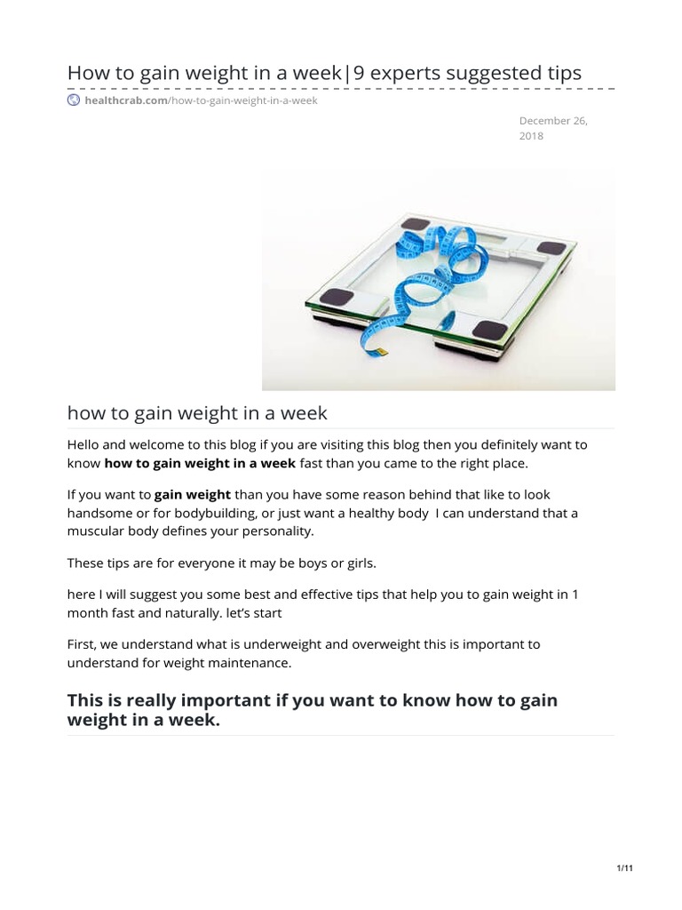 How To Gain Weight in A Week 9 Experts Suggested Tips | PDF | Body Mass ...