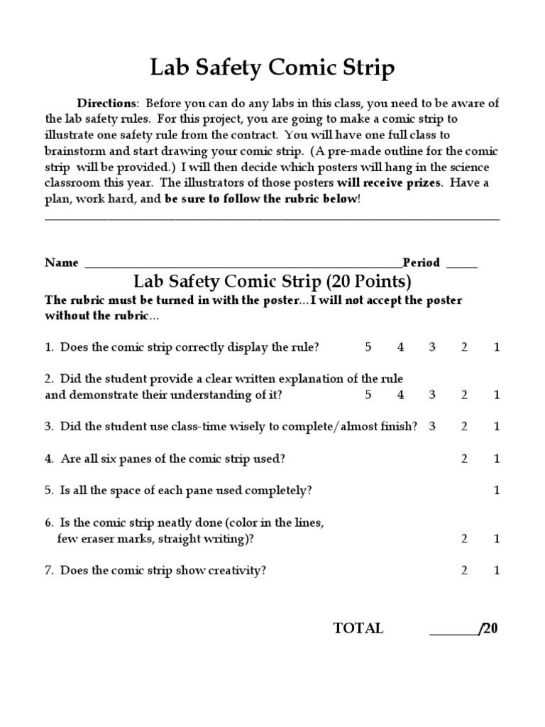 Lab Safety Comic Strip (20 Points) | PDF | Cognition | Learning